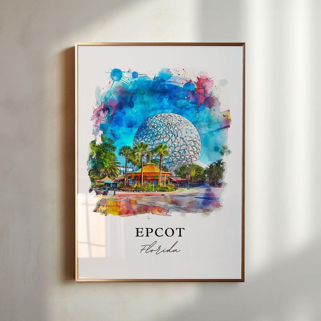 Epcot Florida Wall Art, Epcot Print, Epcot Disney Watercolor, Epcot ...