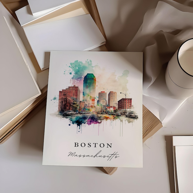Boston Skyline Art Print – Watercolor Cityscape Poster - Etsy