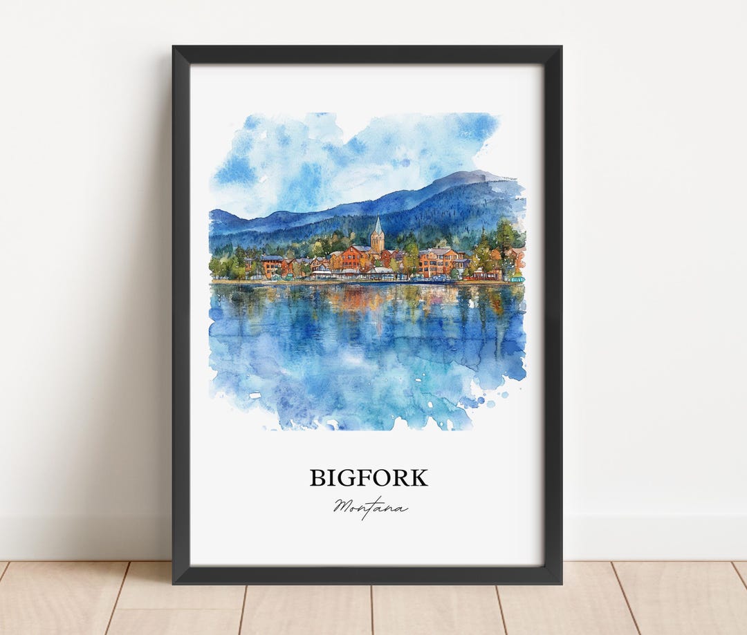 Bigfork MT Wall Art, Flathead County Print, Montana Watercolor Art ...