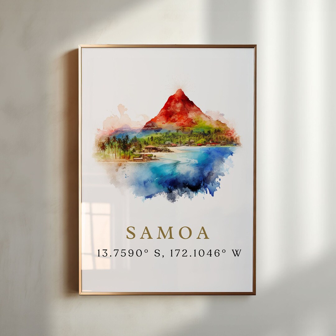 Samoa Travel Art - Samoa Poster Print With Coordinates, Wedding Gift ...