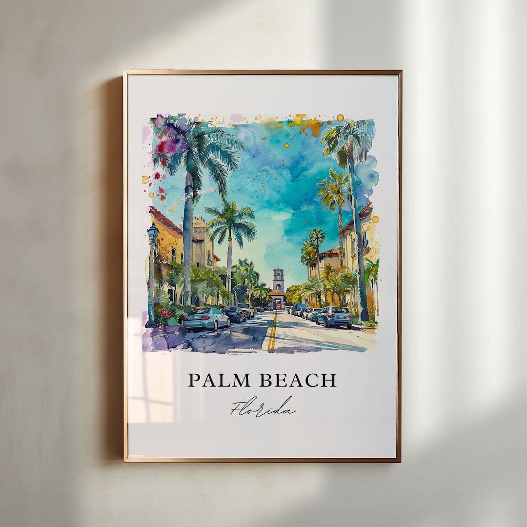 Palm Beach Wall Art, Palm Beach Print, Palm Beach FL Watercolor, Palm ...