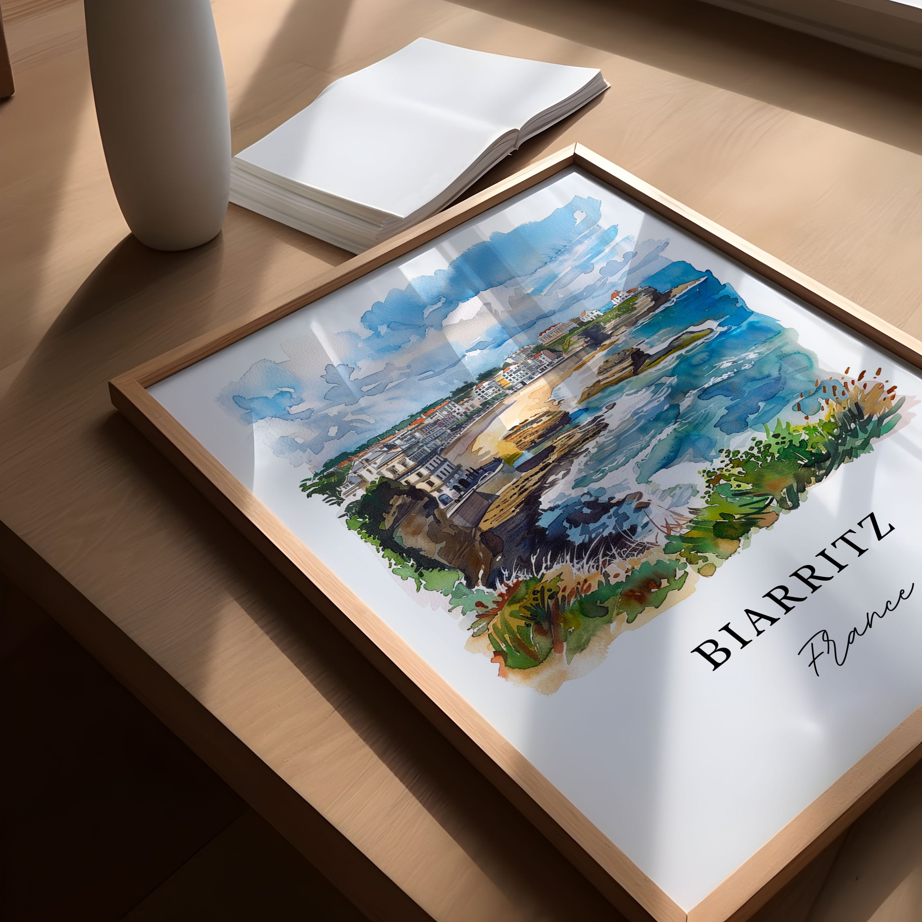 Biarritz Wall Art, Biarritz France Print, Basque Coast Watercolor Art ...