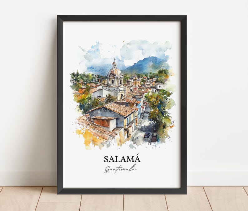 Salamá Wall Art, Baja Verapaz Print, Guatemala Watercolor Art, Salamá ...