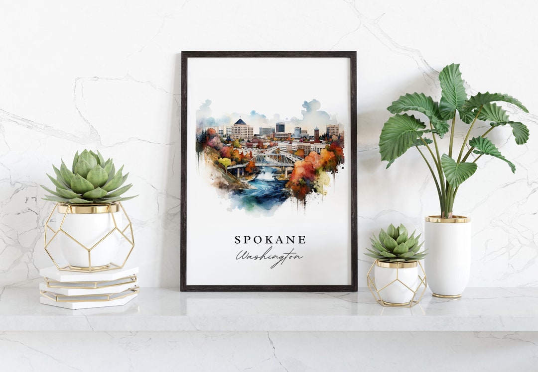 Spokane Traditional Travel Art Washington, Spokane Poster, Wedding Gift ...