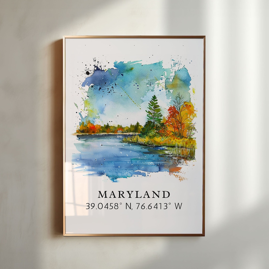 Maryland Wall Art - Maryland Print With Coordinates, Framed and ...