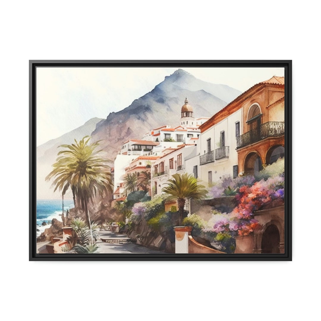 Tenerife Island Wall Art: Framed Watercolor Canvas of Spain's ...
