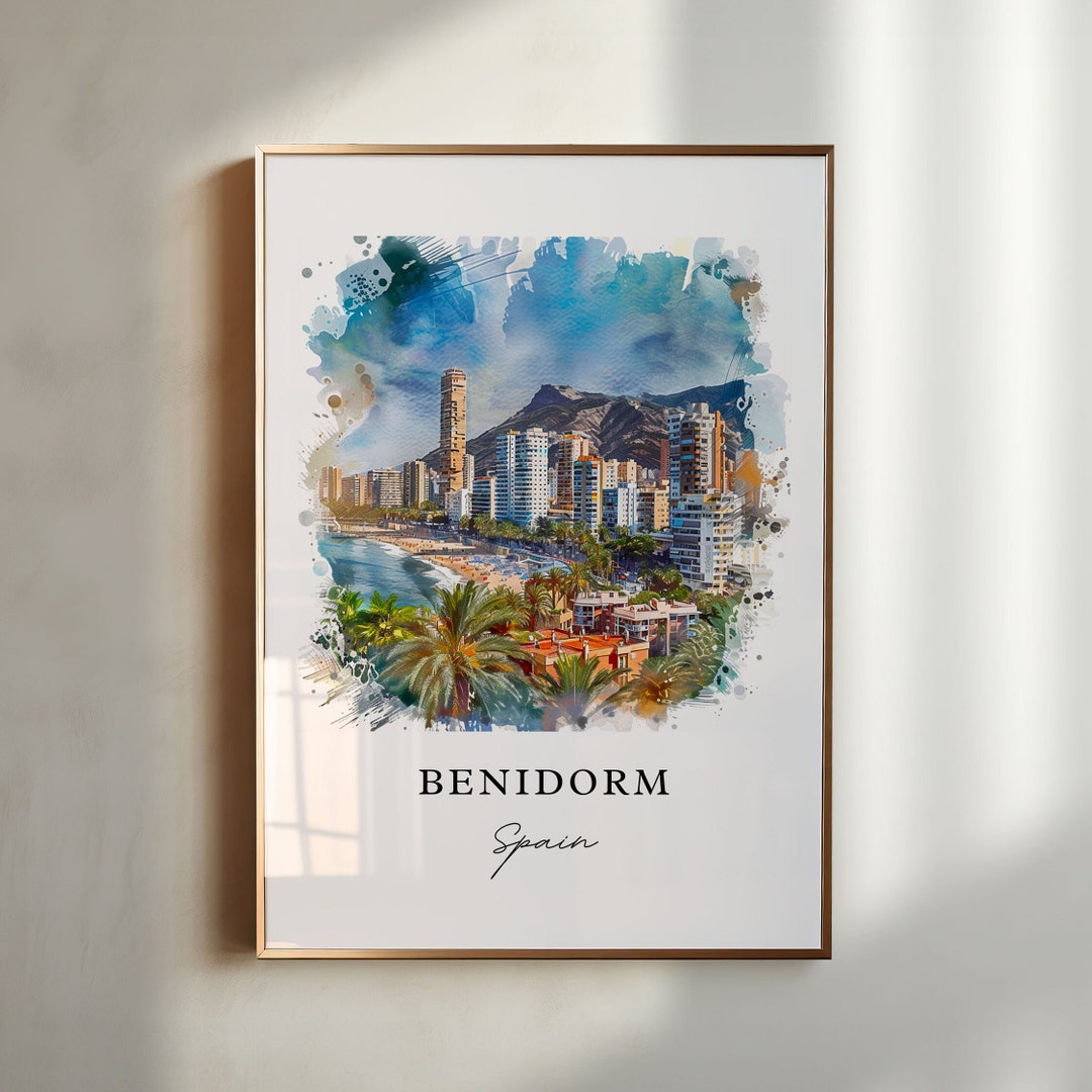 Benidorm Spain Wall Art, Benidorm Print, Costa Blanca Watercolor Art ...