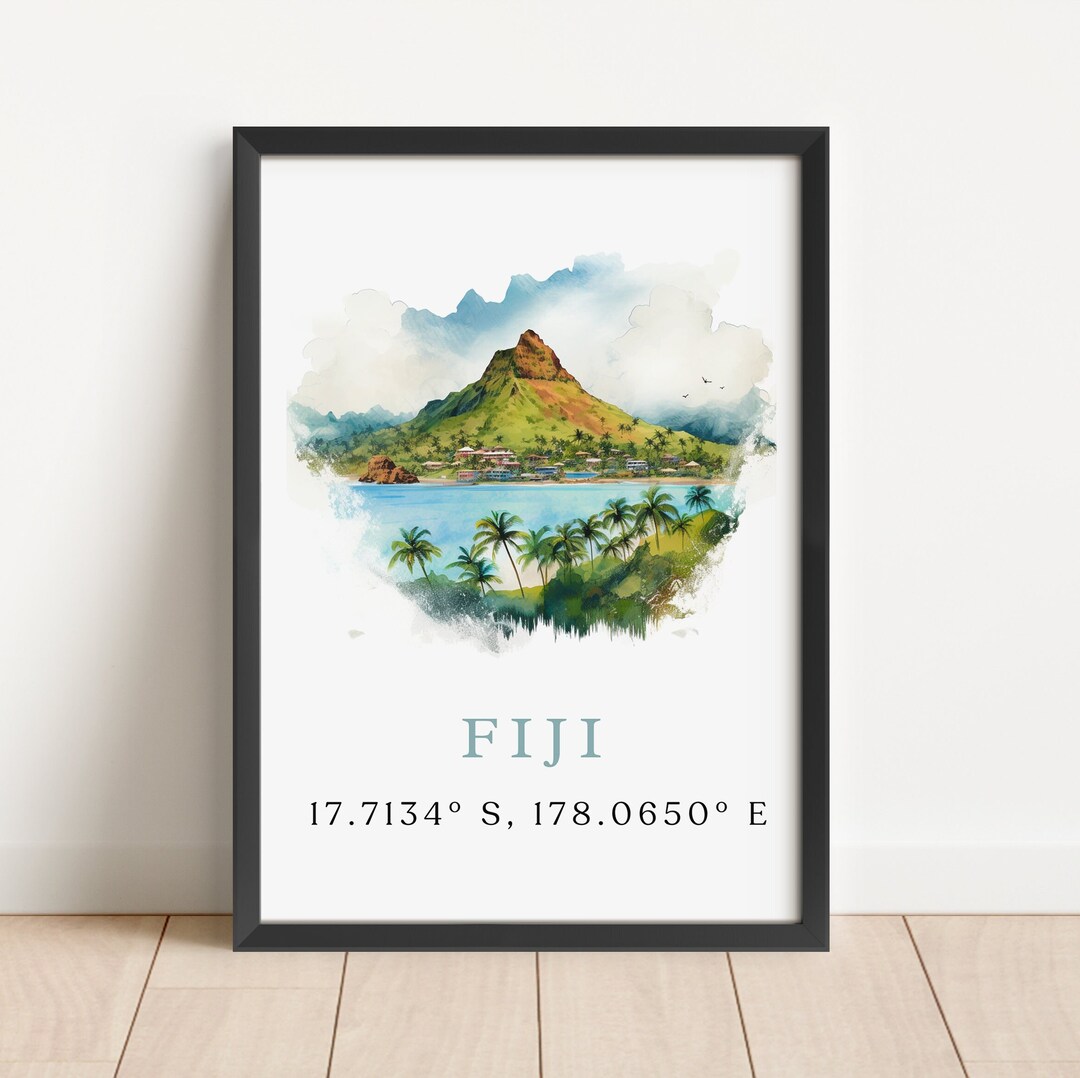 Fiji Travel Art Fiji Poster Print With Coordinates, Wedding Gift ...