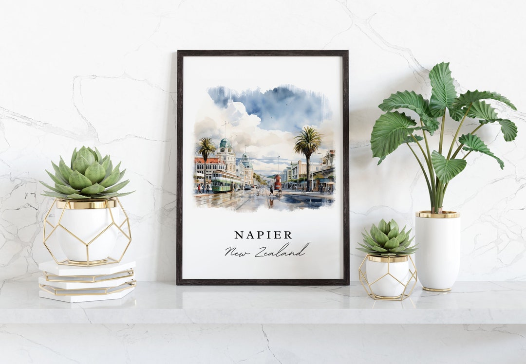 Napier Traditional Travel Art - New Zealand, Napier Poster, Wedding ...