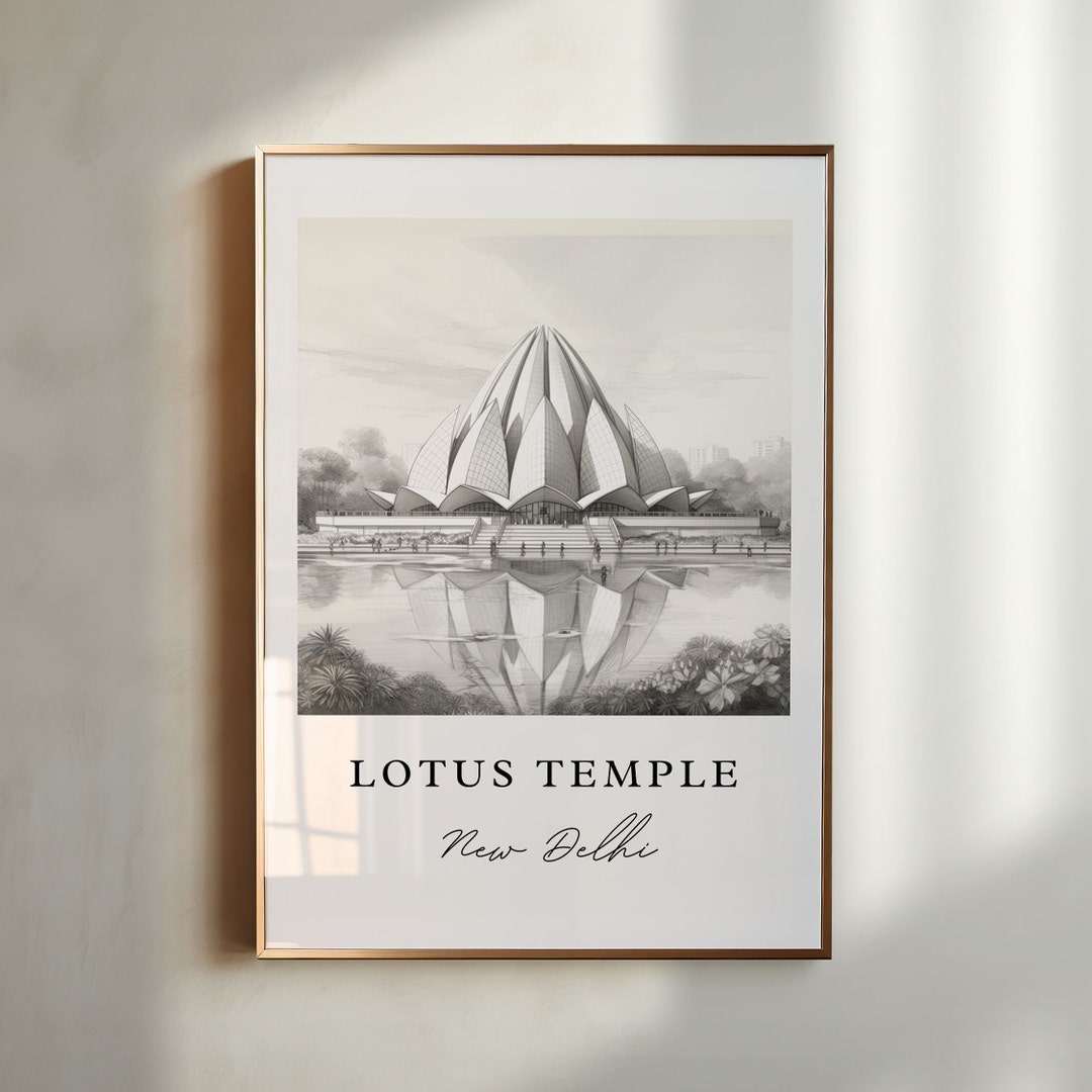 Lotus Temple Pencil Sketch Travel Art New Delhi, India Print, Wedding ...
