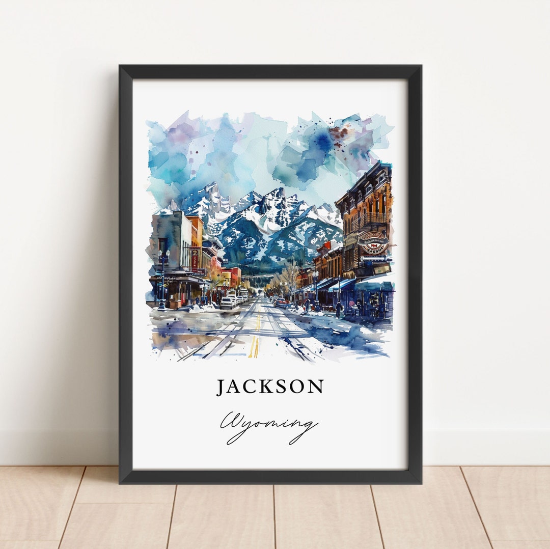Jackson Wyoming Wall Art, Jackson WY Print, Jackson Watercolor Art ...