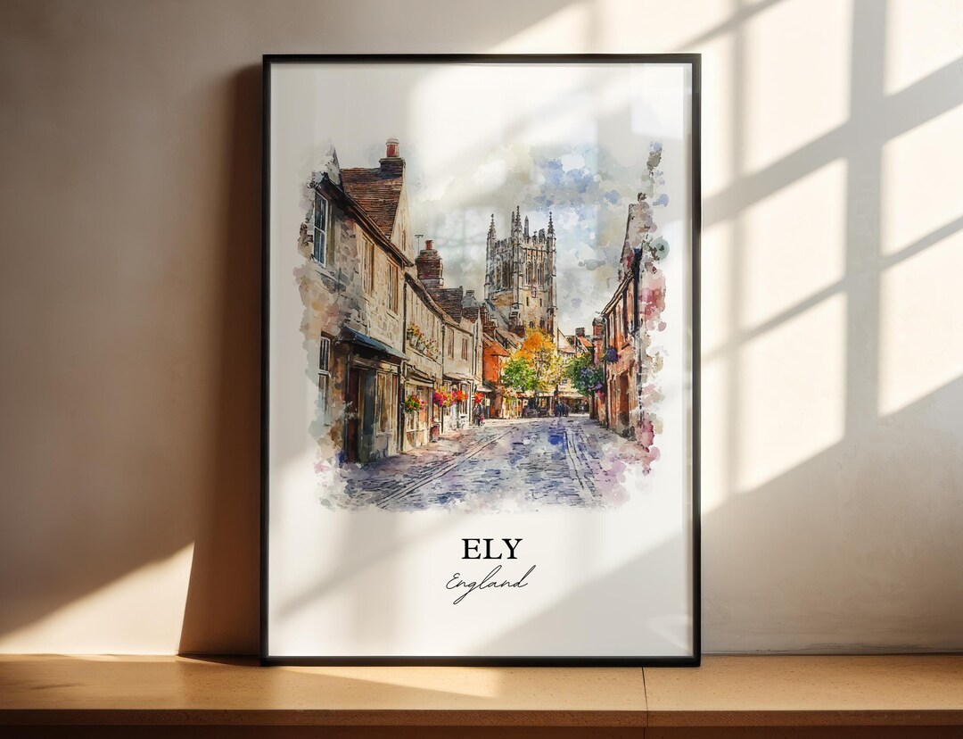 Ely England Wall Art, East Cambridgeshire Print, England Watercolor Art ...