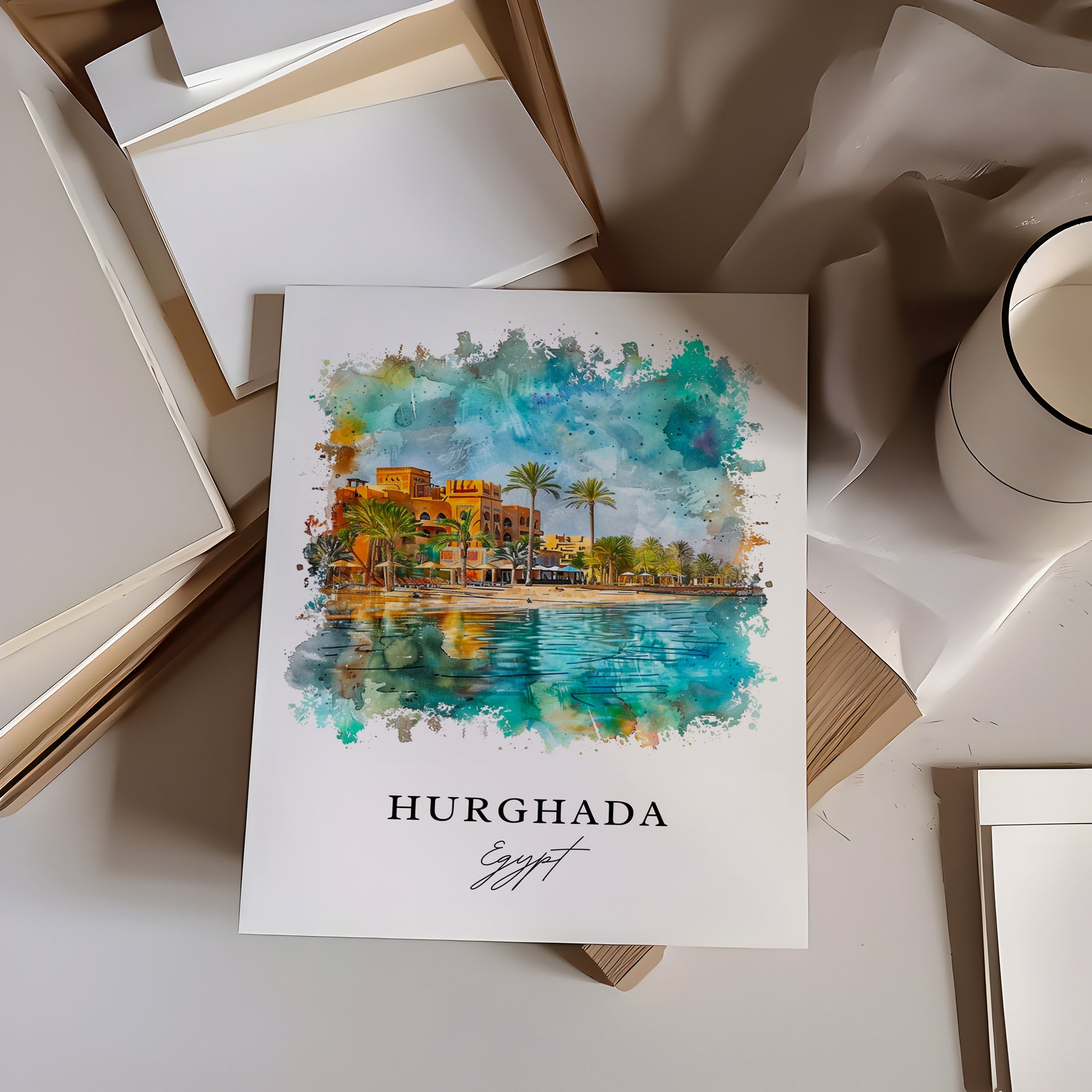Hurghada Egypt Watercolor Travel Poster, Archival Print - Etsy