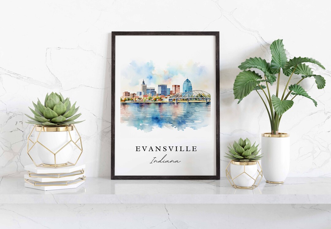 Evansville Traditional Travel Art Illinois, Evansville Poster, Wedding ...