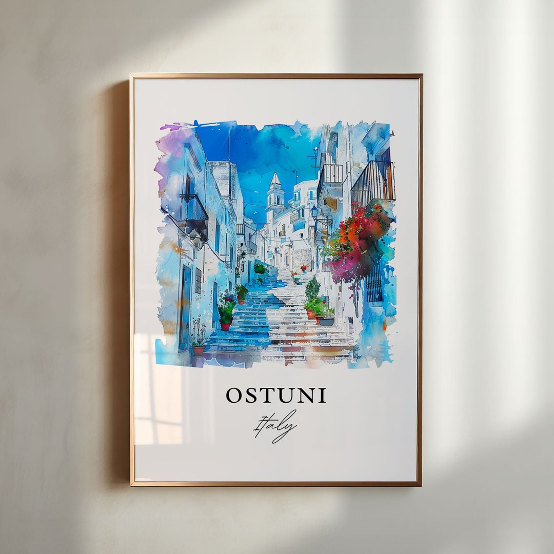Ostuni Italy Wall Art, Brindisi Italy Print, Ostuni Watercolor, Apulia ...