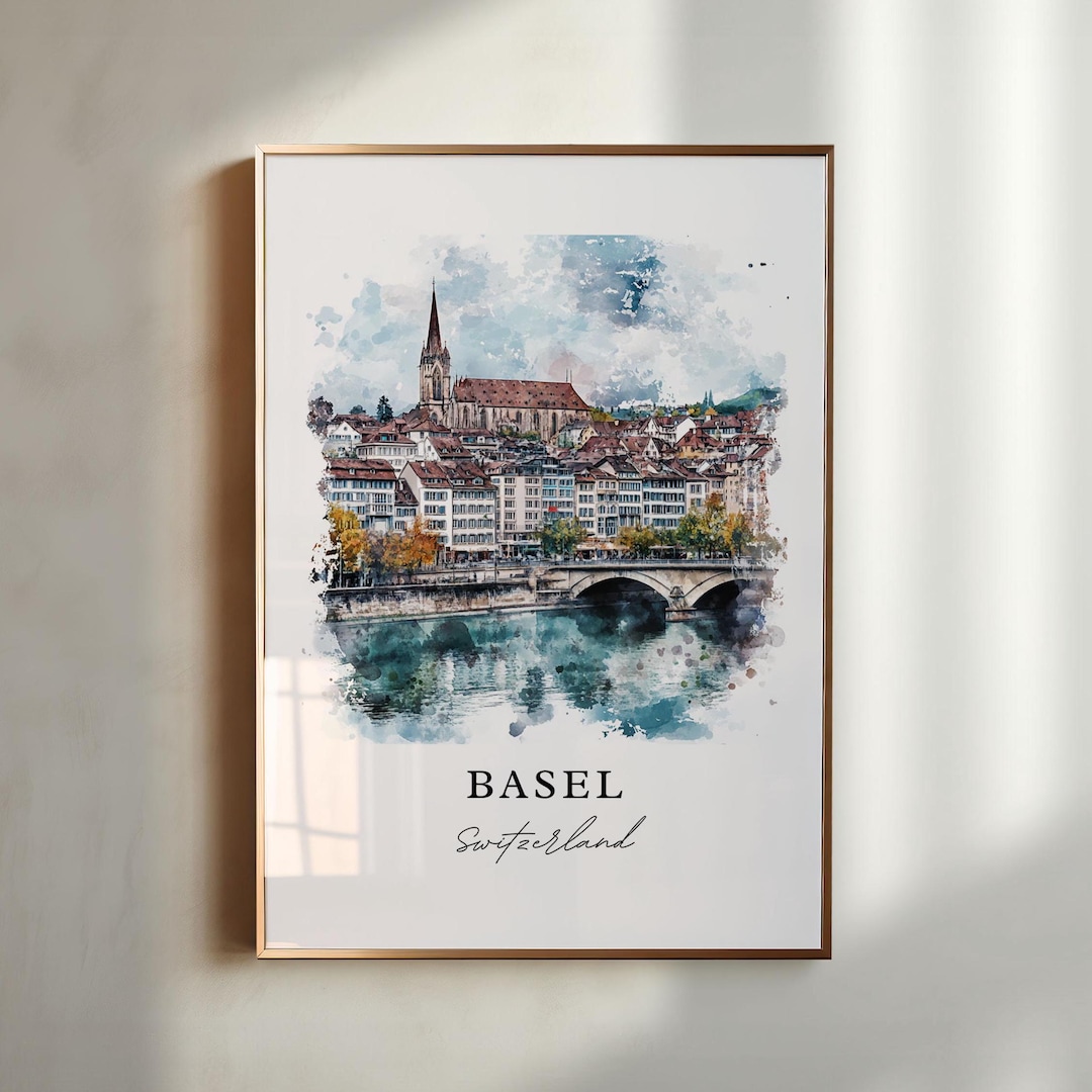 Basel Switzerland Wall Art, Basel Print, Rhine River Watercolor Art ...