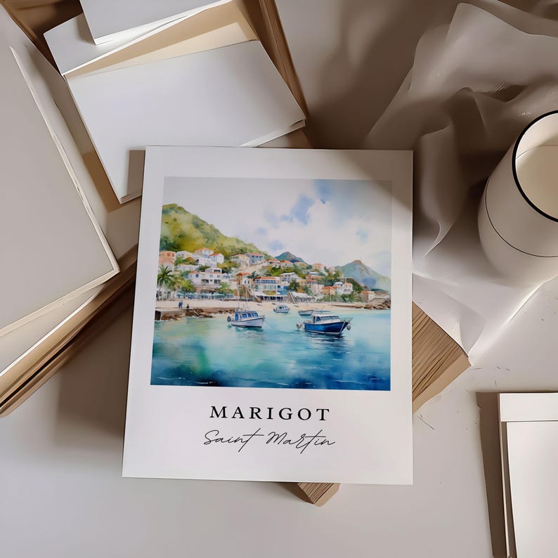 Marigot St Martin Print - Caribbean Watercolor Art, Personalized Gift ...