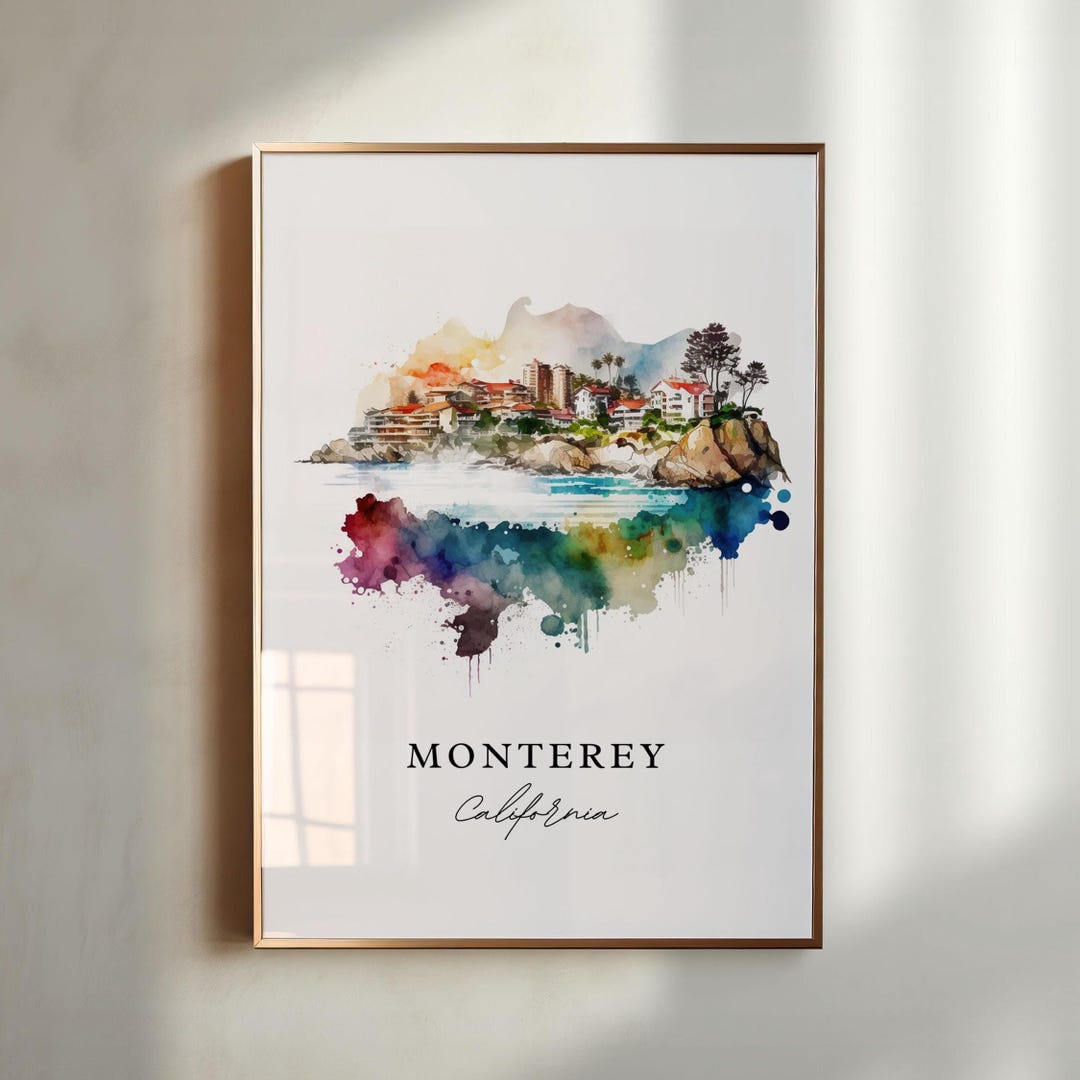 Monterey California Watercolor Art Print – Coastal Cityscape Poster - Etsy