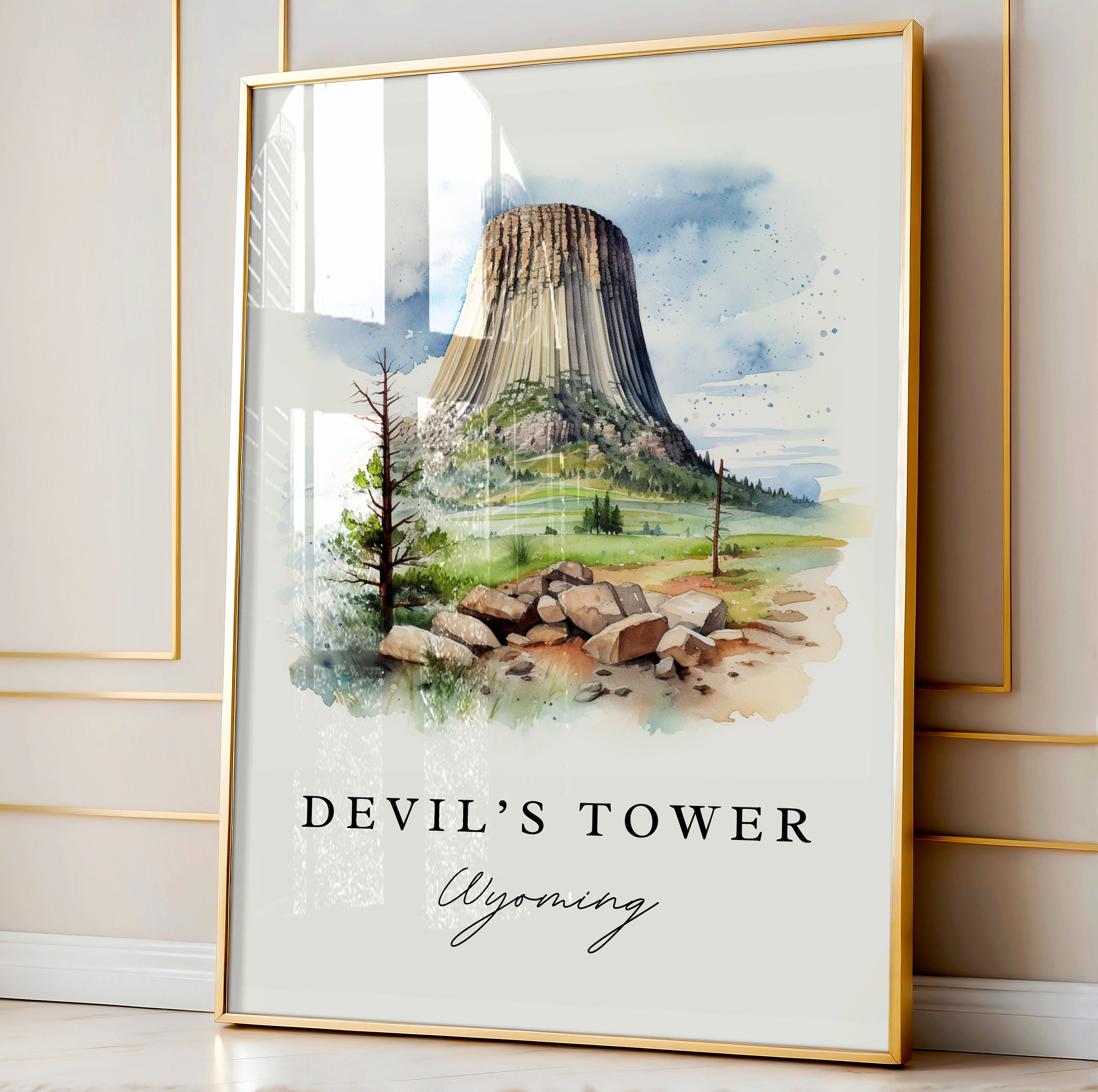 Devils Tower WY Wall Art - Wyoming, Devil's Tower Poster Print, Devils ...