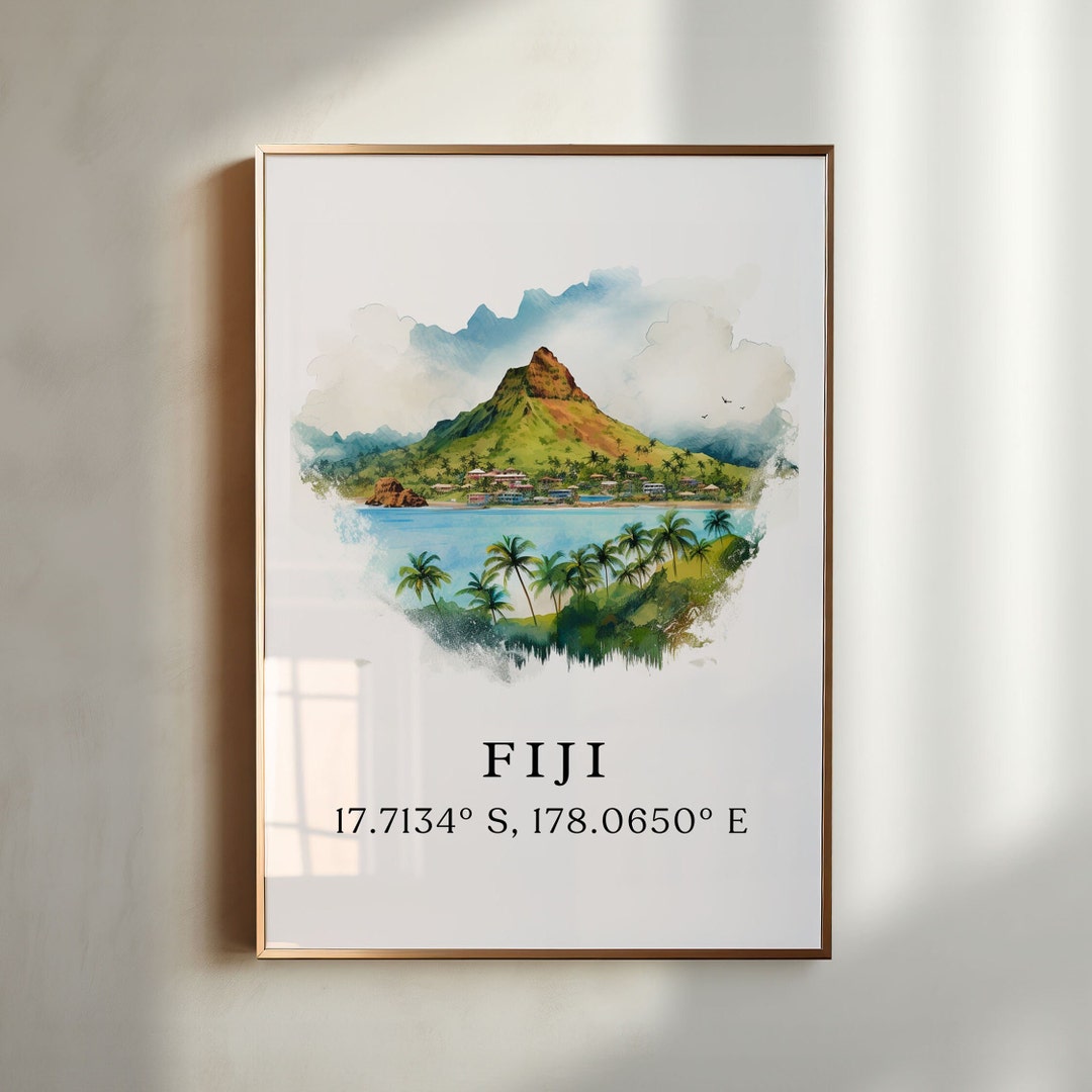 Fiji Wall Art - Fiji Poster Print With Coordinates, Wedding Gift ...