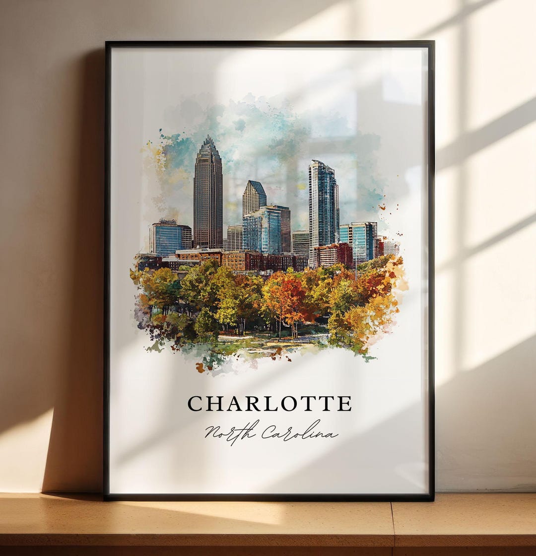 Charlotte NC Wall Art, Charlotte Print, Charlotte Watercolor Art, Charlotte Cityscae Gift ...