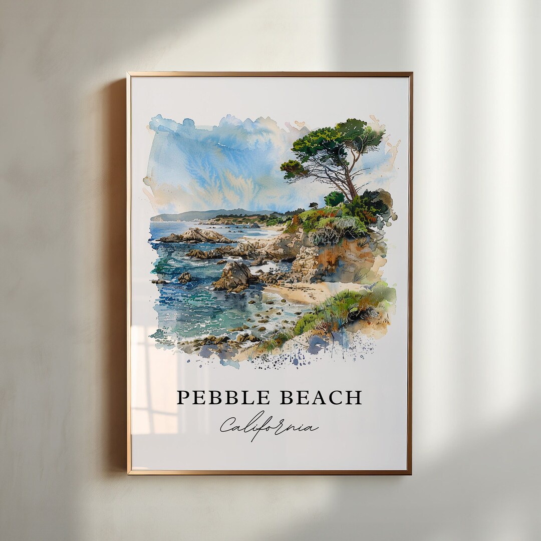 Pebble Beach Wall Art, Pebble Beach CA Print, Monterey CA Watercolor ...