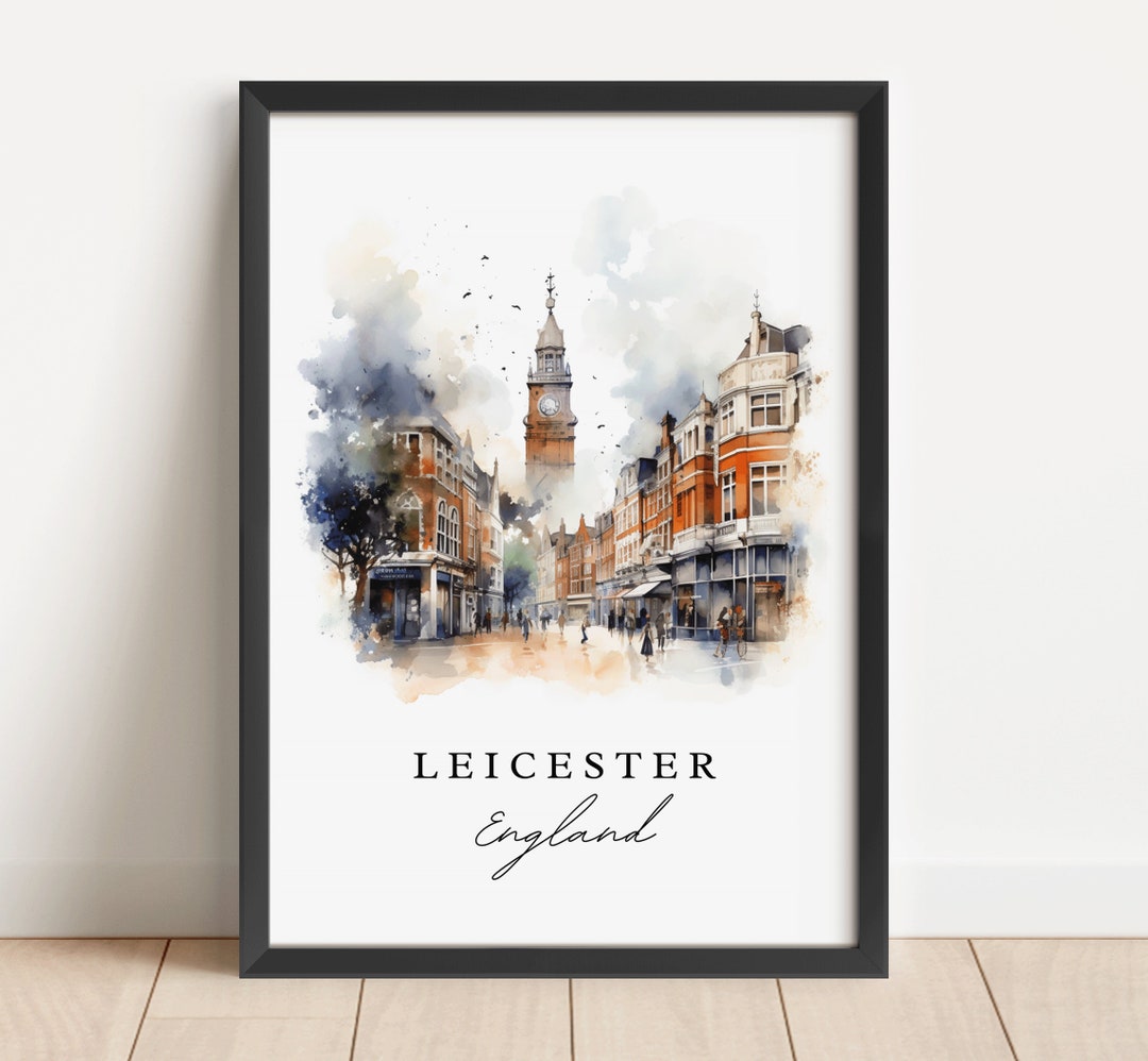 Leicester England Wall Art - England, Leicester Poster, UK Watercolor ...