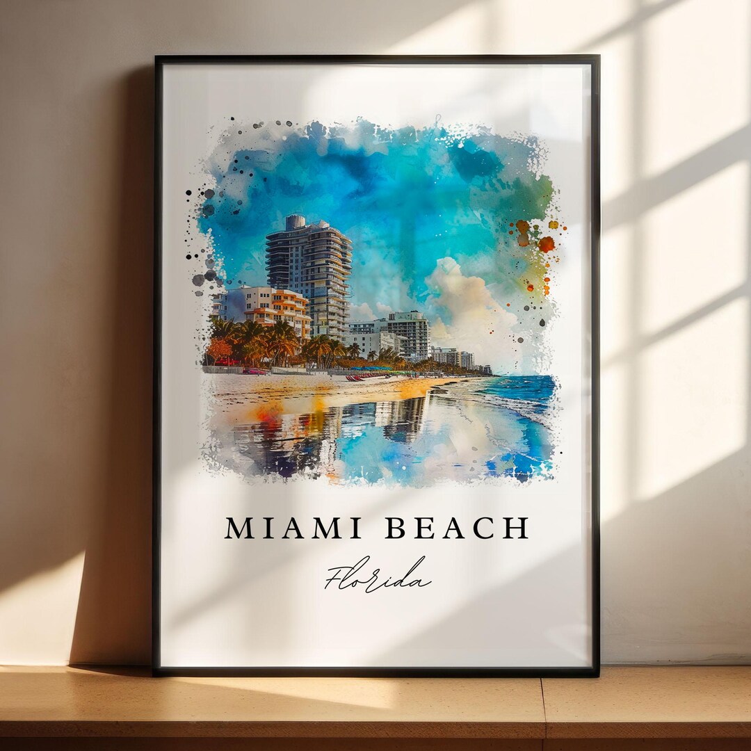 Miami Beach Wall Art, Miami Beach Print, Miami Beach Watercolor Art ...