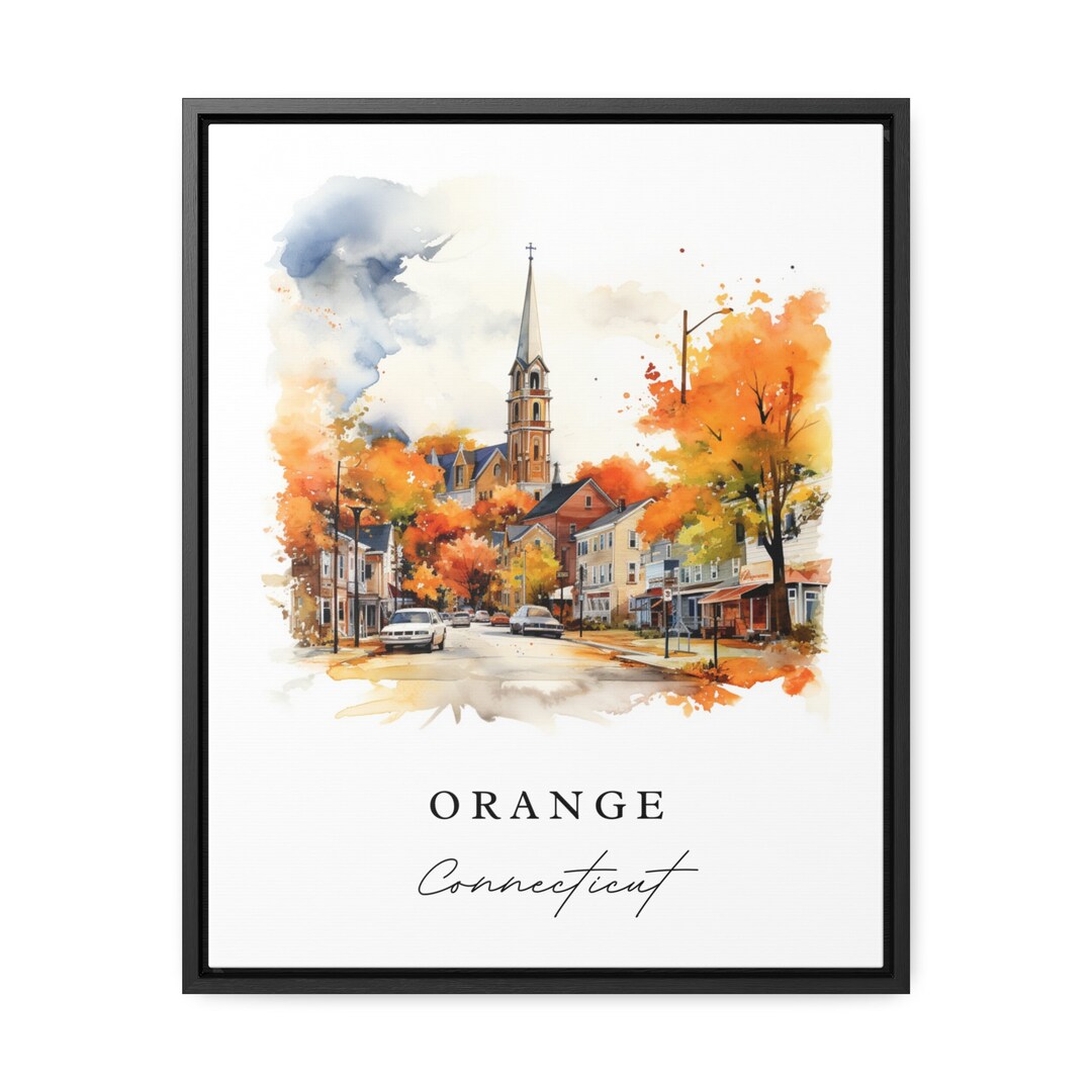 Orange CT Travel Poster – Connecticut Watercolor Art Print - Etsy