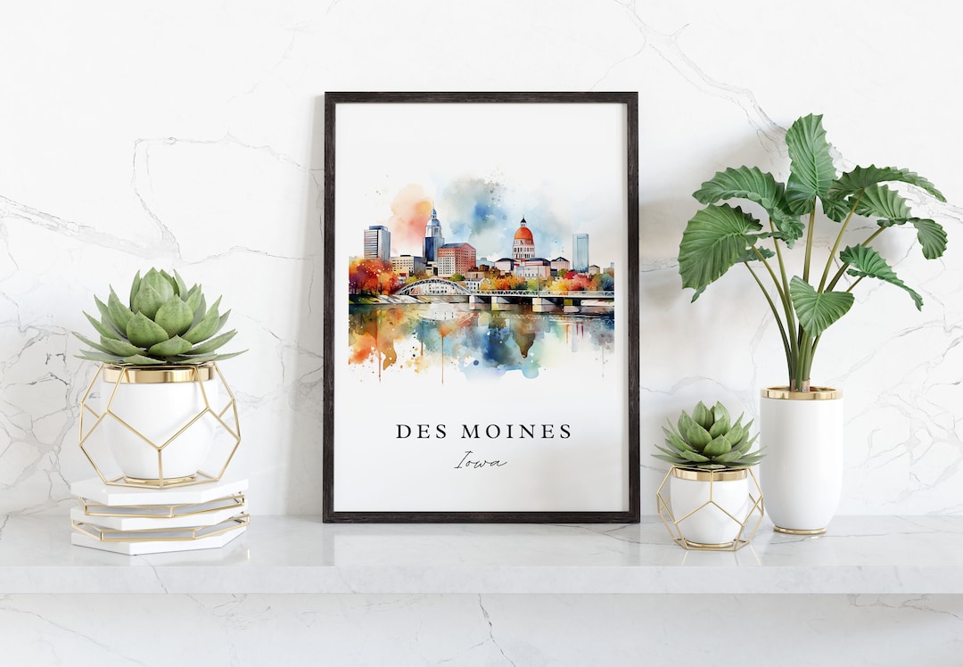 Des Moines Traditional Travel Art Iowa, Des Moines Poster, Wedding Gift ...