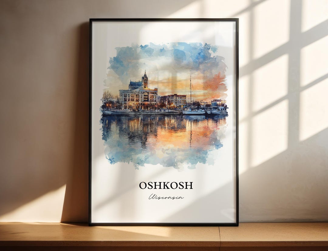 Oshkosh Wall Art, Winnebago County Print, Wisconsin Watercolor Art ...