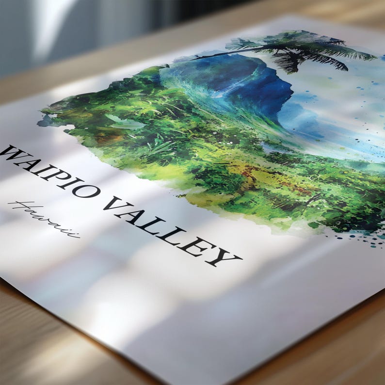 Waipio Valley Wall Art, Honoka Hawaii Print, Big Island Watercolor Art ...