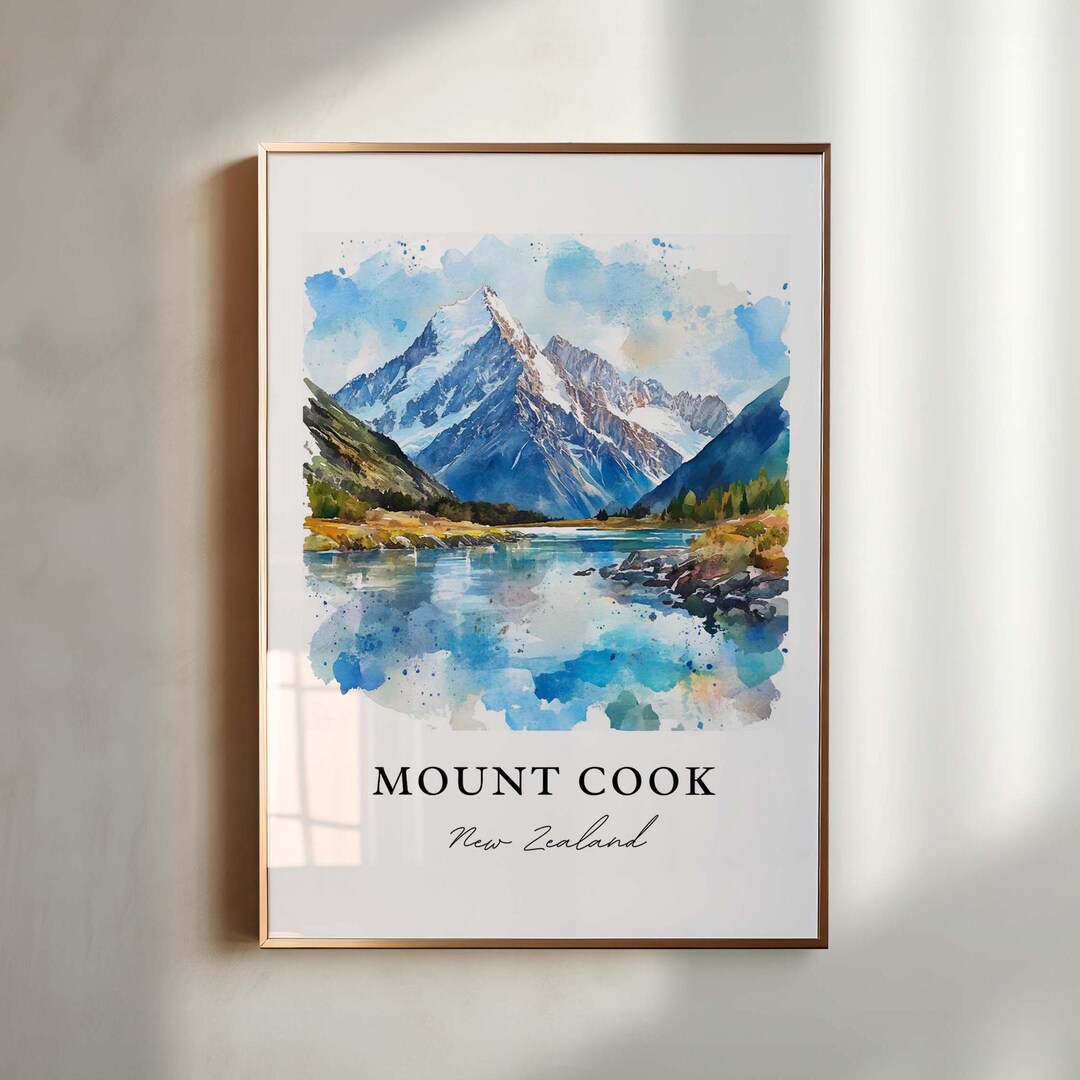 Mount Cook Art, Mount Cook NZ Print, Aoraki Watercolor Art, South ...