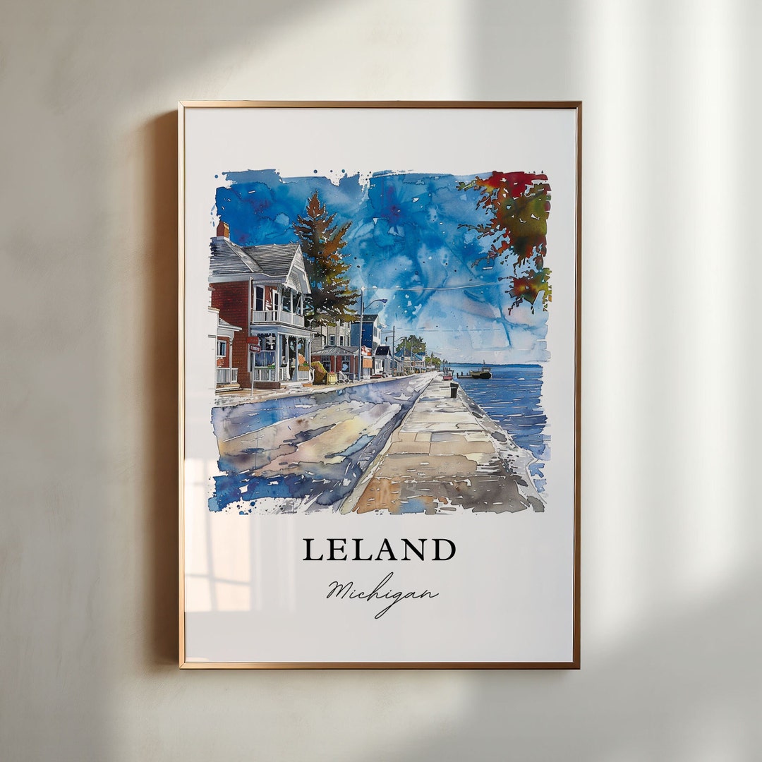 Leland Michigan Wall Art, Leland MI Print, Leland Watercolor, Leelanau ...