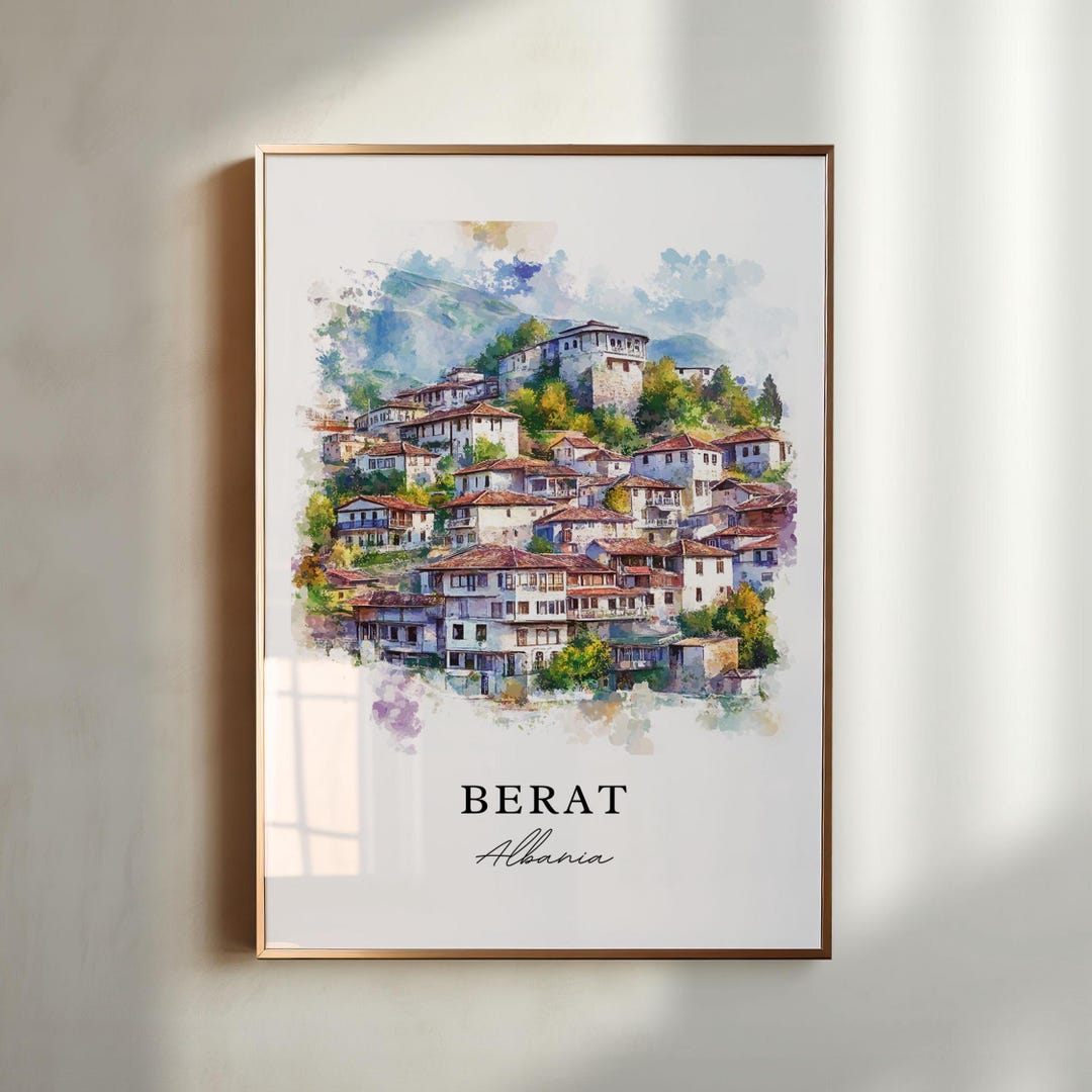 Berat Wall Art, Berat Albania Print, Berat Watercolor Art, Albania Gift ...