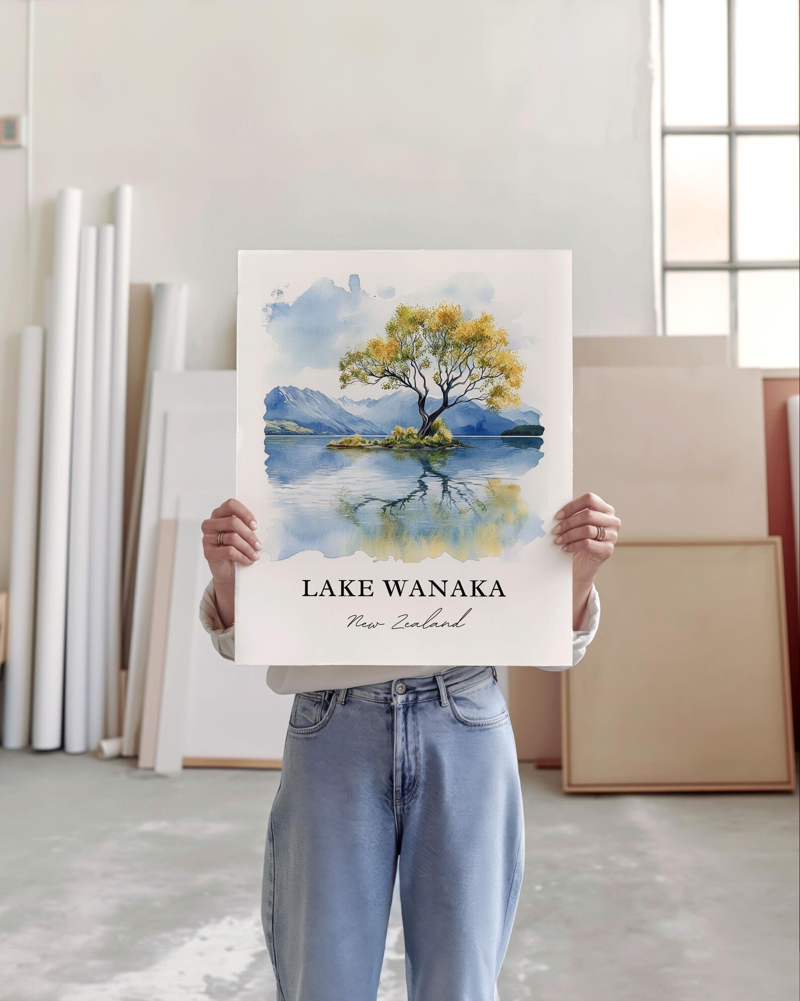 Lake Wanaka Wall Art, Wanaka Tree Print, Lake Wanaka Watercolor Art ...