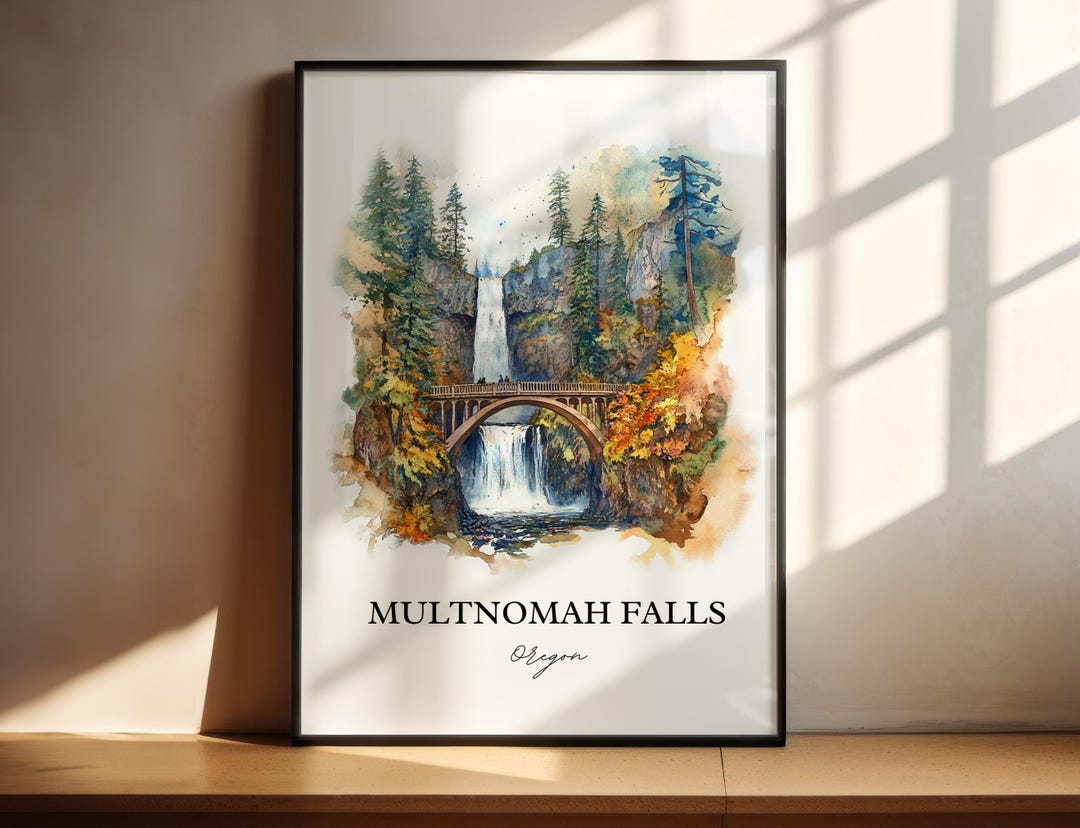 Multnomah Falls Art, Columbia River Gorge Print, Oregon Watercolor Art ...
