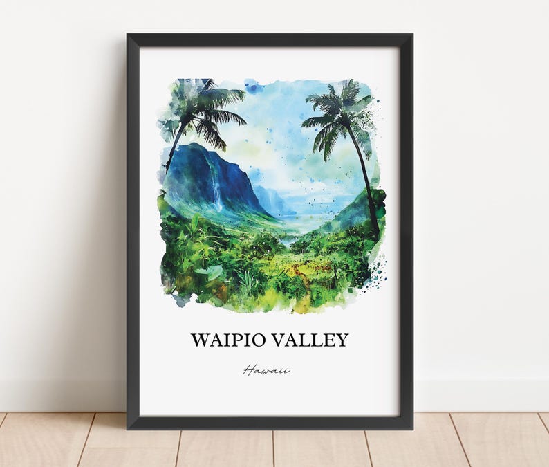 Waipio Valley Wall Art, Honoka Hawaii Print, Big Island Watercolor Art ...
