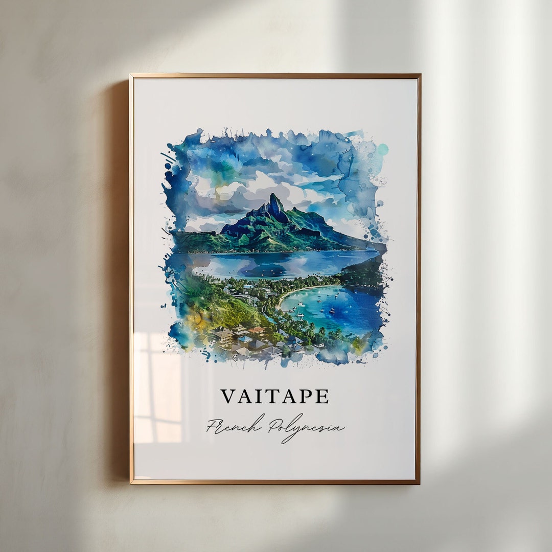 Vaitape Wall Art, Vaitape Print, Bora Bora Watercolor Artwork, Vaitape ...