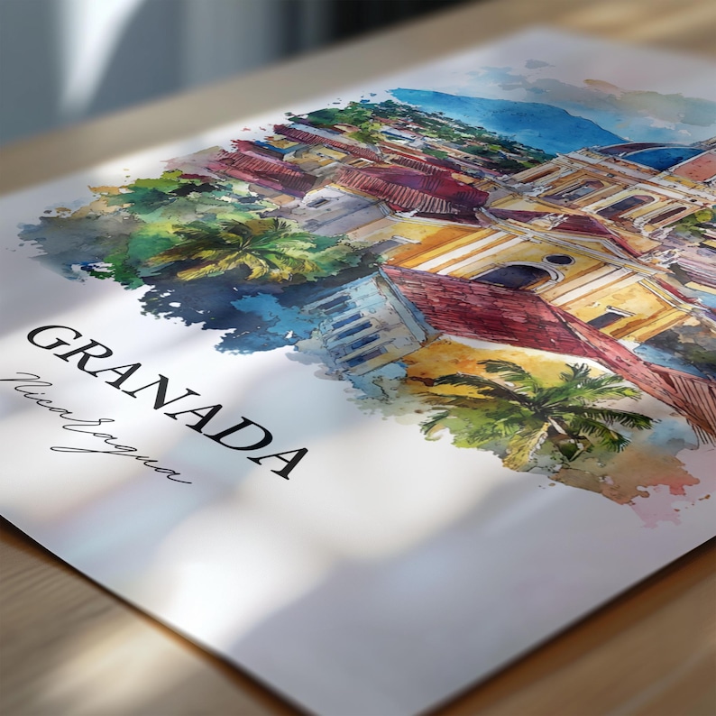 Granada Wall Art, Lake Nicaragua Print, Nicaragua Watercolor Art ...