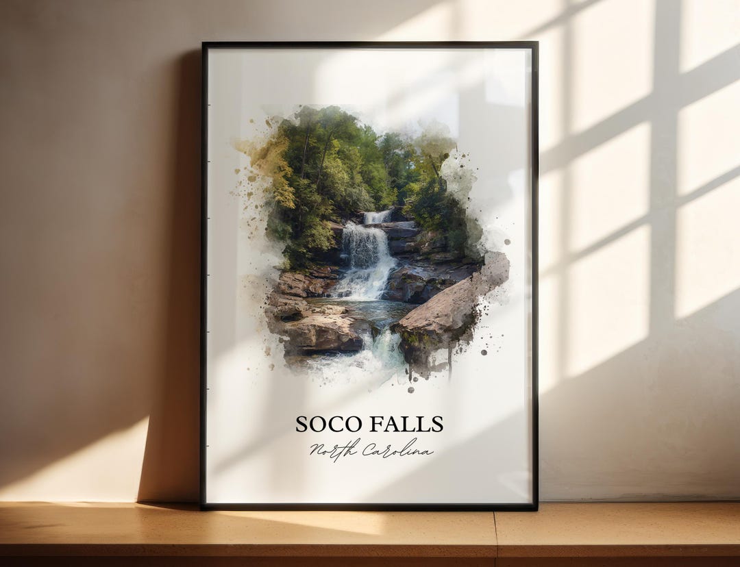 Soco Falls Wall Art, Soco Falls NC Print, North Carolina Watercolor Art ...