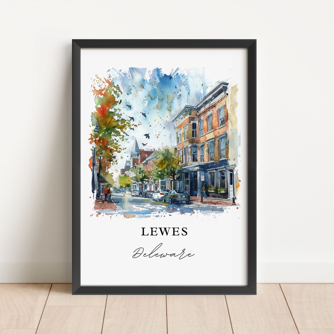 Lewes Delaware Wall Art, Rehoboth Print, Sussex County DE Watercolor ...
