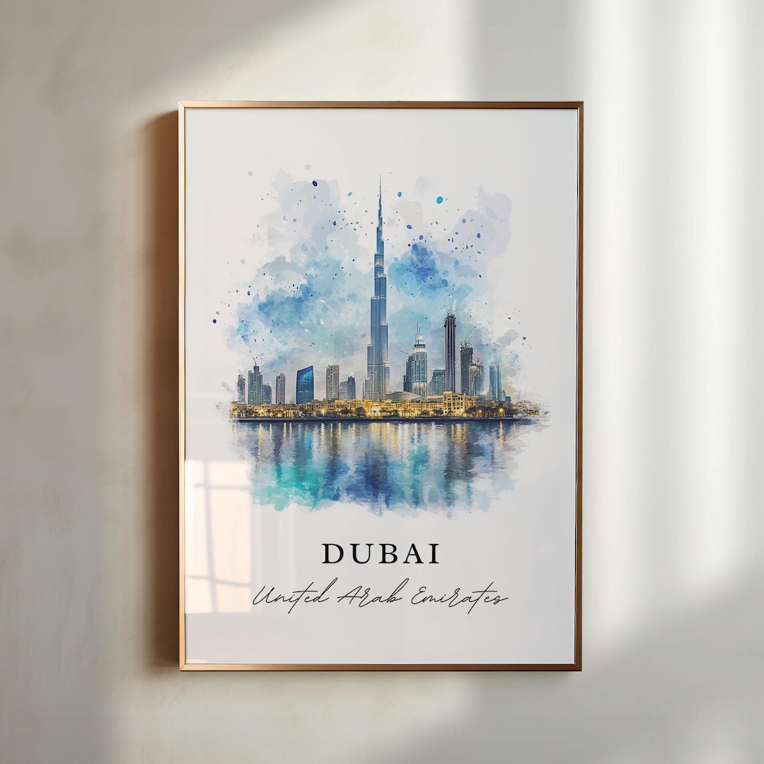Dubai UAE Wall Art, Dubai Print, Dubai Skyline Watercolor Art, United ...