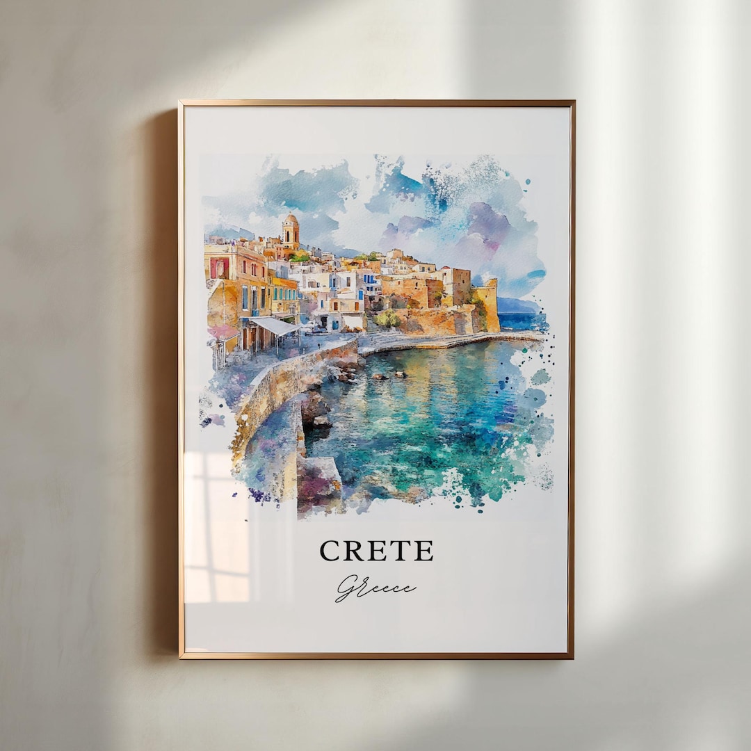 Crete Wall Art, Crete Greece Print, Crete Island Watercolor Art, Crete ...