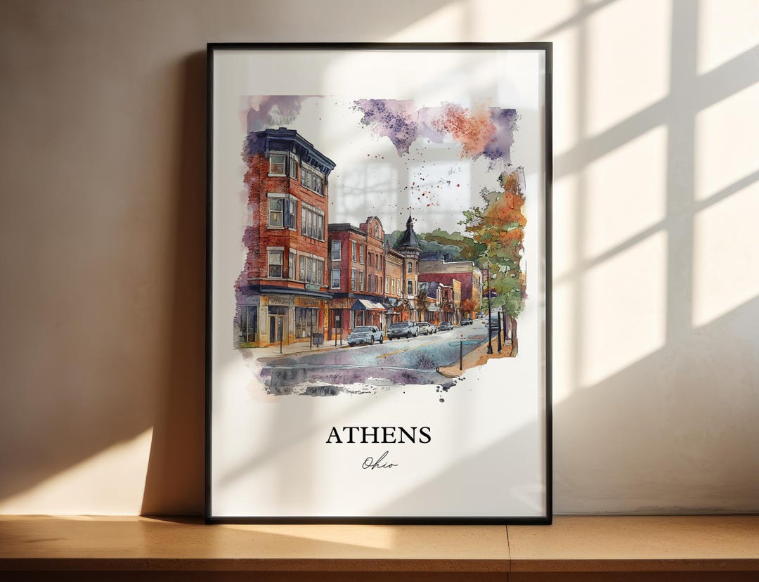 Athens Ohio Wall Art, Parkersburg WV Print, Ohio Watercolor Art, Athens ...