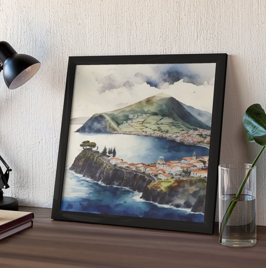 Captivating Azores: A Breathtaking Watercolor Canvas in a Frame - Etsy