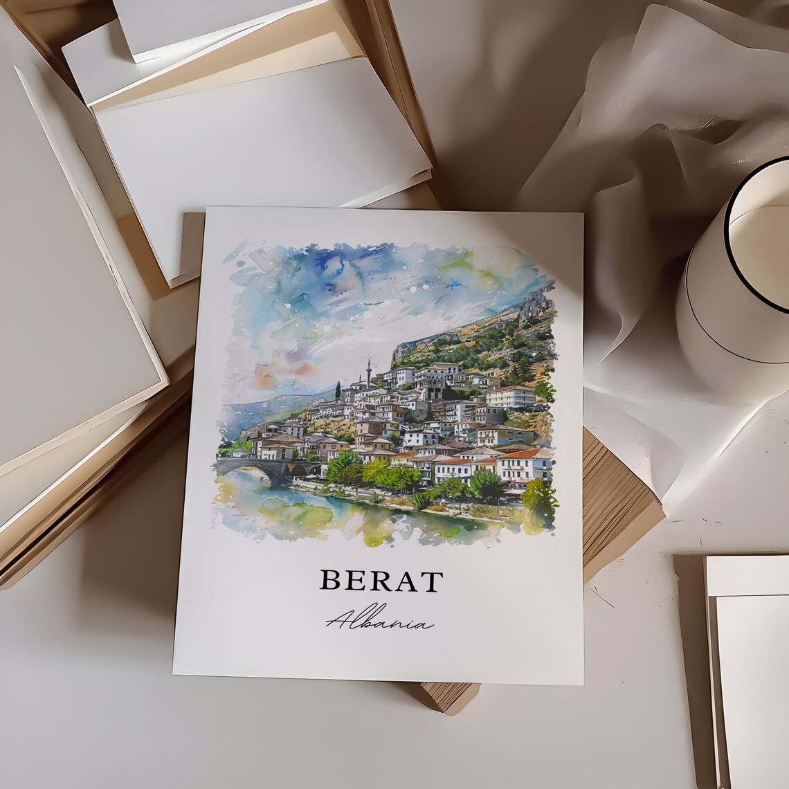 Berat Albania Wall Art, Berat Print, Berat Albania Watercolor, Berat ...