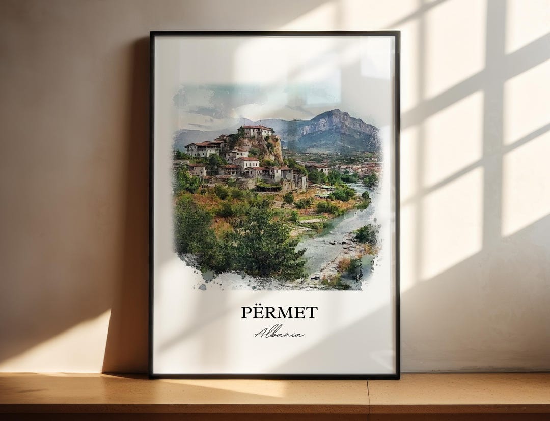 Përmet Albania Wall Art, Gjirokastër County Print, Albania Watercolor ...