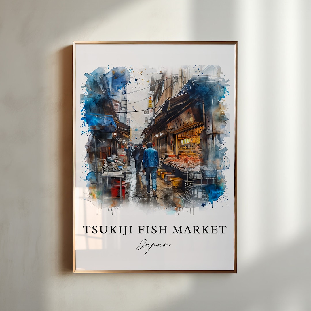 Tsukiji Fish Market Art, Tsukiji Print, Chuo Tokyo Japan Watercolor ...