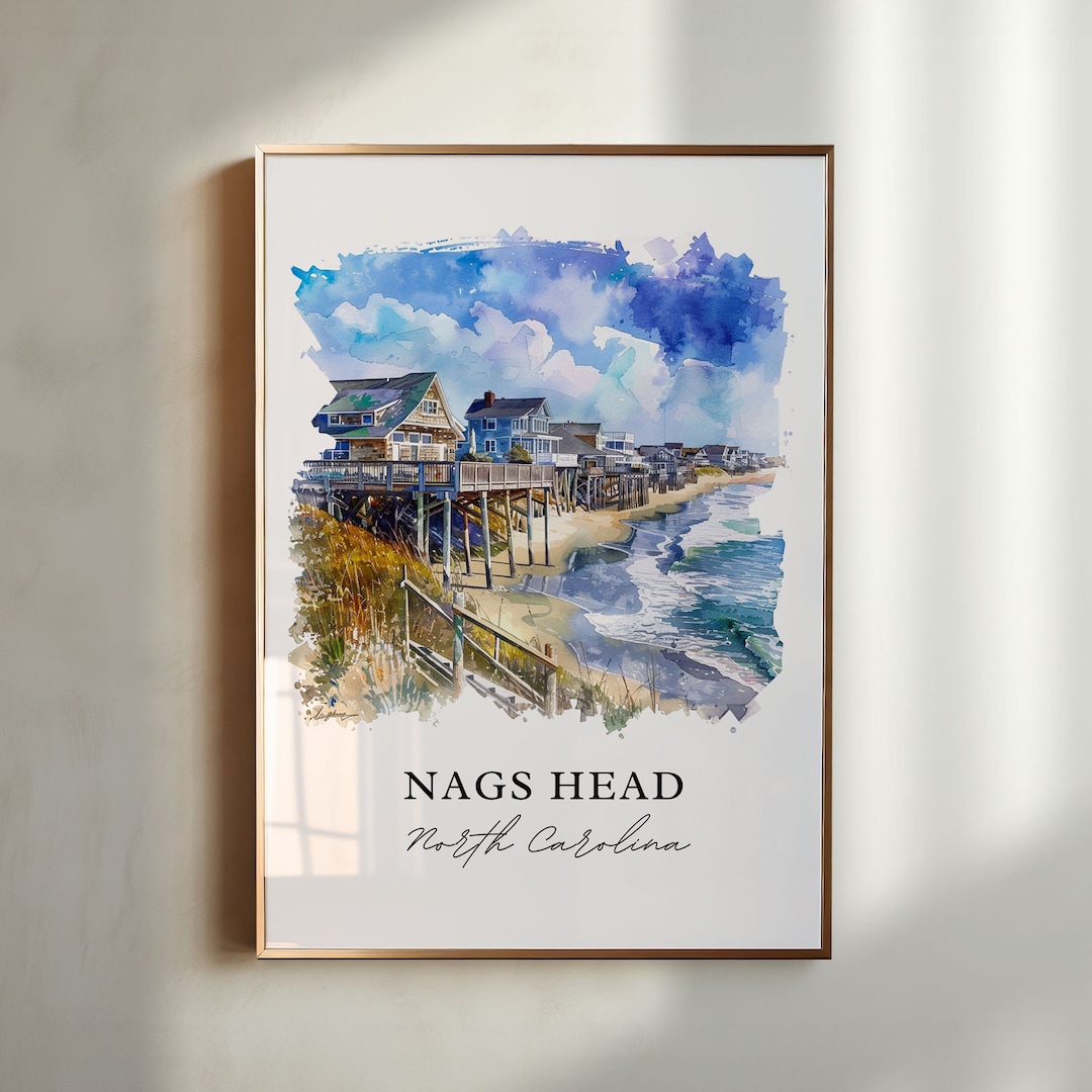 Nags Head Watercolor Print, Outer Banks Travel Poster - Etsy